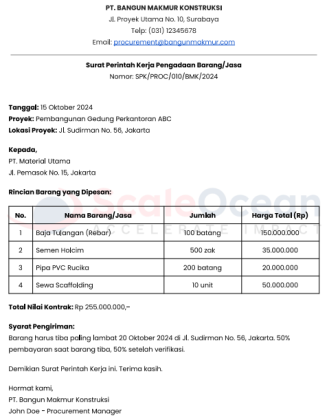 16 Contoh Surat Perintah Kerja (SPK), Format dan Komponen