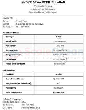 5 Contoh Invoice Rental Mobil, Komponen dan Manfaatnya