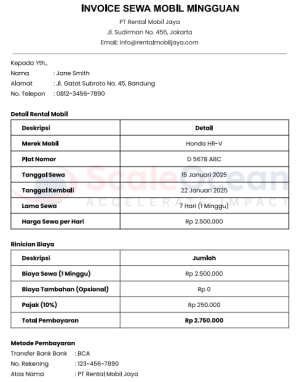 5 Contoh Invoice Rental Mobil, Komponen dan Manfaatnya