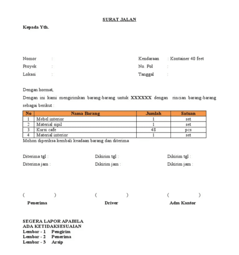8 Contoh Surat Jalan Pengiriman Barang, Format dan Fungsi