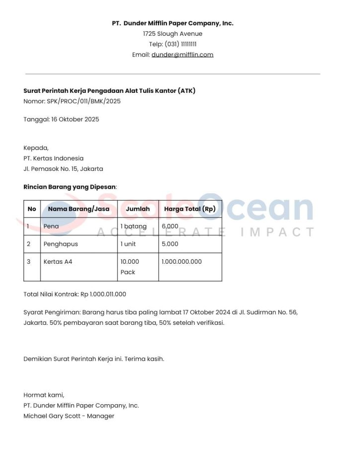16 Contoh Surat Perintah Kerja (SPK), Format dan Komponen