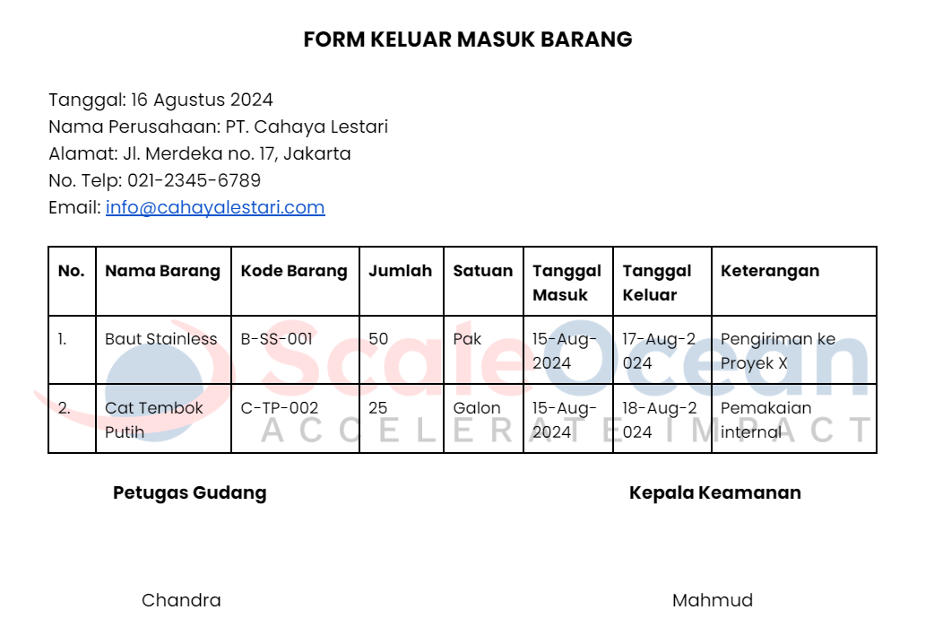 Berikut Contoh Form Keluar Masuk Barang Gudang untuk Bisnis