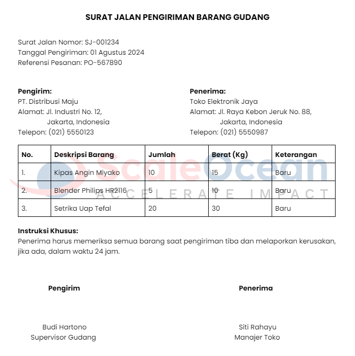 Format Surat Jalan Pengiriman Barang Gudang Sesuai Standar
