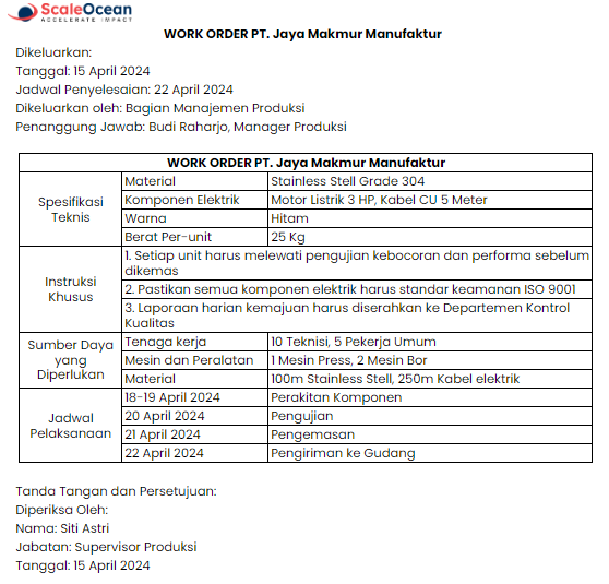 Berikut Contoh Work Order dan Tujuan Pembuatannya
