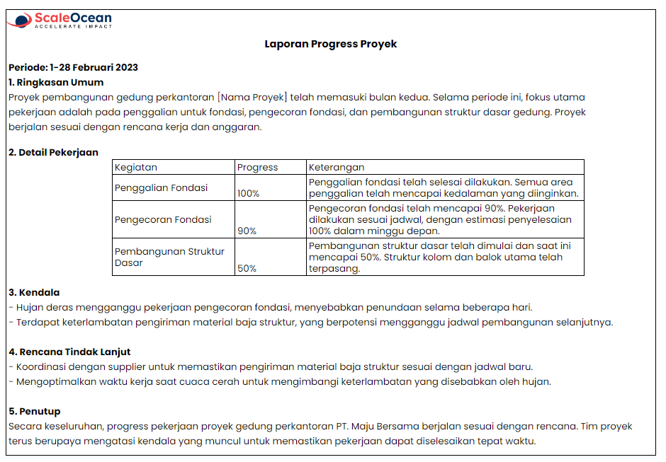 Contoh Laporan Progress Proyek Pekerjaan dan Cara Buatnya